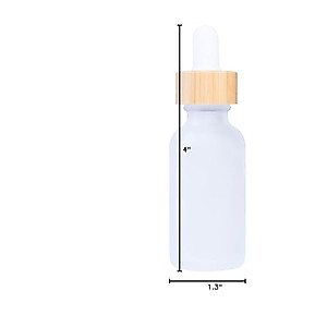 Focus Nutrition 24 Pack Clear Frosted Boston Round Essential Oils Aromatherapy Glass Bottles Jar With White Bamboo eye dropper cap, 1oz