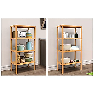 Purbambo 4 Tier Bamboo Shelf, Freestanding Book Shelf Bookcase Storage Rack for Bathroom Kitchen Living Room