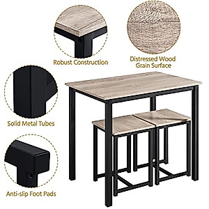 Yaheetech 3 Piece Dining Table Set - Kitchen Table & Chair Sets for 2 - Compact Table w/ 2 Stools & Space Saving Design for Dining Room Living Room Kitchen, Gray