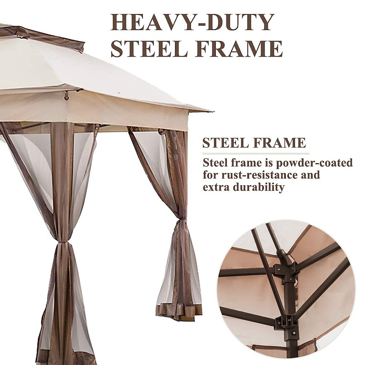 KEDY 11'x11' Pop Up Gazebo with Mosquito Netting, Outdoor Canopy Gazebo Tent for Patio, Deck and Backyard, w/Carry Bag, Beige