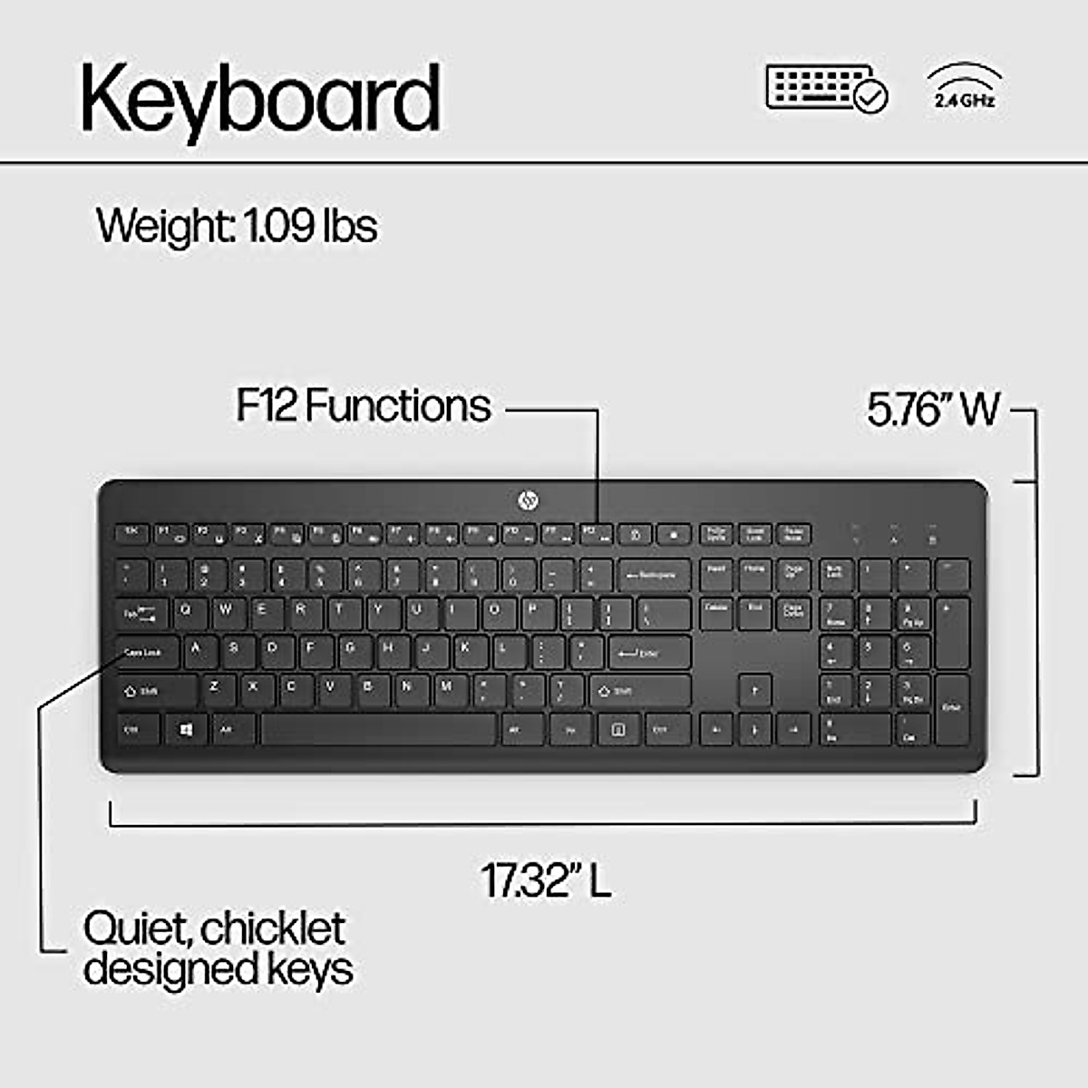 HP 230 Wireless Keyboard - Wireless Connection - Low-Profile, Quiet Design - Windows & Mac OS - Laptop, PC Compatible - Shortcut Keys & Number Pad - Long Battery Life (‎3L1E7AA#ABA),Black