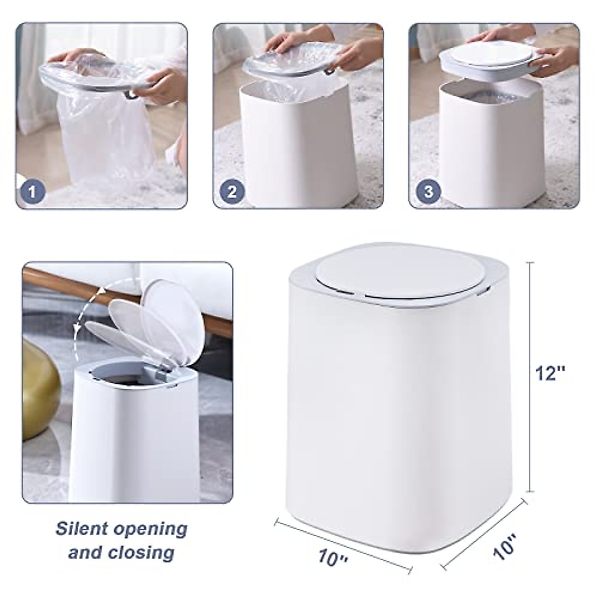 ELPHECO Bathroom Trash Can with Lids 3 Gallon Motion Sensor Garbage can, 11.5 Liters Trapezoidal Automatic Trash Bin, Waterproof Large Capacity Trash can for Bathroom, Kitchen, Living Room, Office