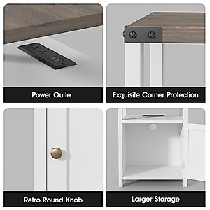 Fameill Nightstands Set of 2, Night Stand with Charging Station, Bed Side Table with Storage Cabinet, Farmhouse End Table for Living Room with USB Ports and Outlets, White