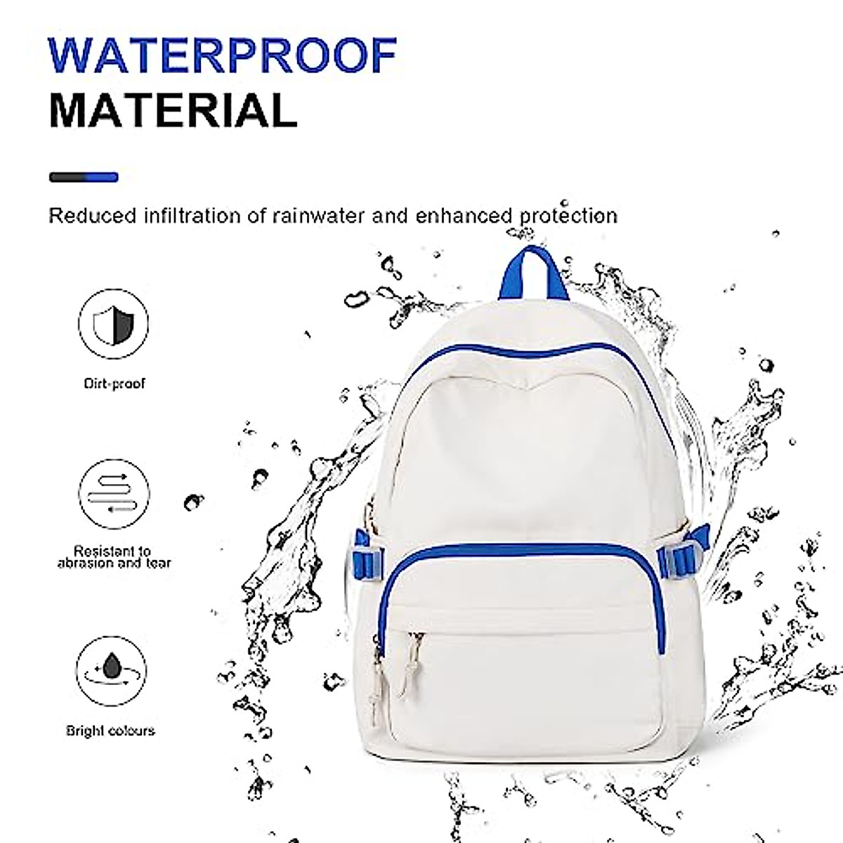 KEYEMP School Backpacks Waterproof Casual Lightweight Travel Rucksack Daypack Backpack for Men Women High School Bags Bookbag Back Pack for Girls Boys Teens,BlueWhite