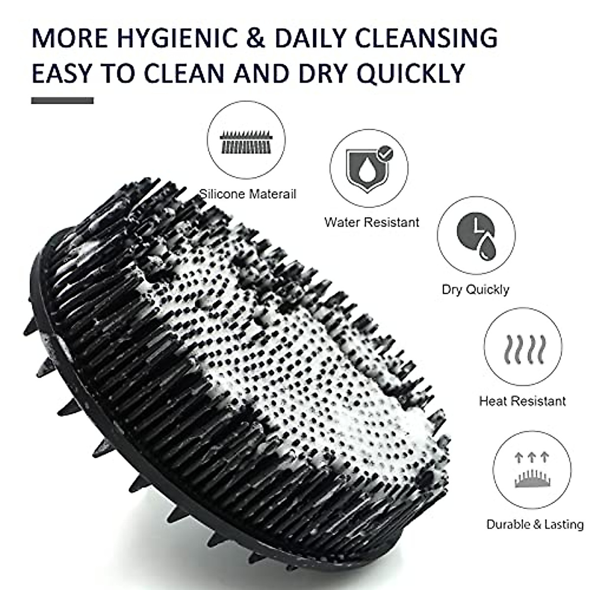 BEAUTAIL Silicone Body Scrubber, 2 in 1 Shower Bath Wash and Hair Shampoo Brush, Gentle Exfoliating Scrub Cleansing Loofah for Women Men Baby Sensitive Skin, Easy to Clean, Lather Nicely, 1 Pack Black