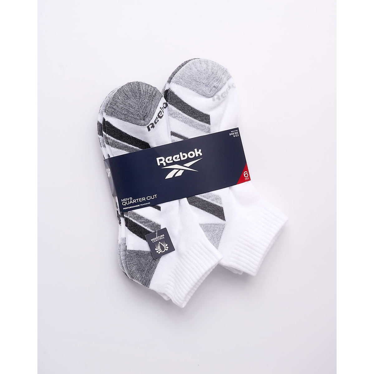 Reebok Men's Quarter Socks - 6 Pack Cushion Quarter Cut Ankle Socks for Men - Breathable Men's Athletic Socks (Size 6-12.5), Size 6-12.5, White