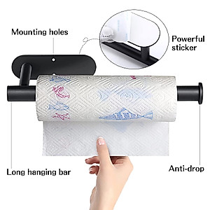 Paper Towel Holder Under Cabinet , Under Cabinet Black Paper Towel Rack,Both Available in Adhesive and Screws,SUS304 Stainless Steel Self-Adhesive Paper Towel Bar,for Kitchen, Pantry, Sink, Bathroom