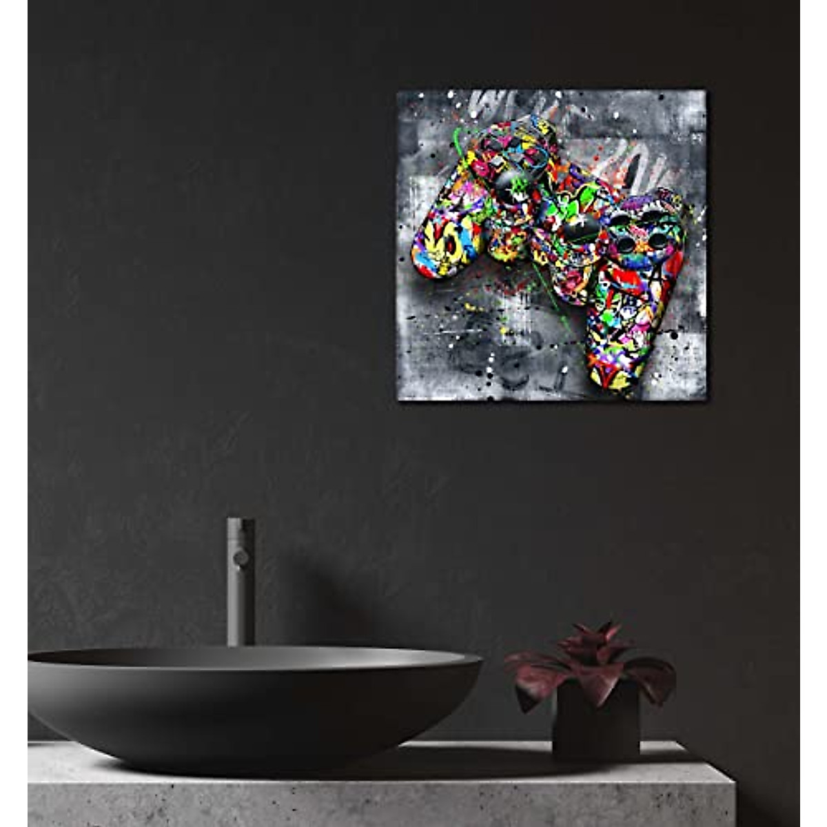 JKWALL77 Graffiti Canvas Wall-Art for Bedroom - Gaming Wall Art for Teen Boys - Abstract Painting Pop Art Modern Home Wall Decor Ready to Hang Size 14" x 14"