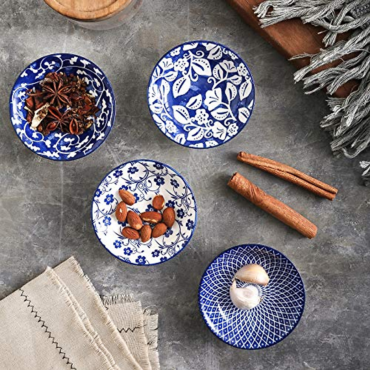 Selamica Ceramic Dipping Bowls, 2.5oz Mini Bowls Soy Sauce Dish, Dip Bowls, Appetizer Side Dishes for Sushi,Sauce, Party, Pinch Bowls Pack of 6 (Vintage Blue)