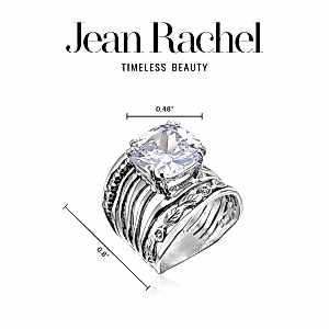 JEAN RACHEL JEWELRY 925 Sterling Silver Ring With 12mm White Cushion Cubic Zirconia Prong Hypoallergenic, Nickel and Lead-free, Facet Cut, Artisan Handcrafted Designer Collection, Made in Israel