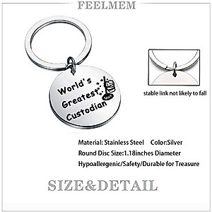 FEELMEM Custodian Jewelry Janitor Appreciation Gift World’s Greatest Custodian Keychain School Custodian Thank You Keyring Gift Custodian Retirement Gift (Custodian)