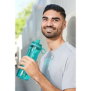 Pogo 32oz Plastic Resuable Water Bottle 2-Pack with Chug Lid and Carry Handle, BPA Free, Sport and Travel Friendly, Dishwasher Safe, Aquaviva/Pink Satin