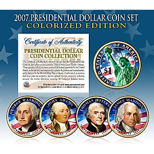 2007 Presidential $1 Dollar COLORIZED President 4-Coin Complete Set w/Capsules