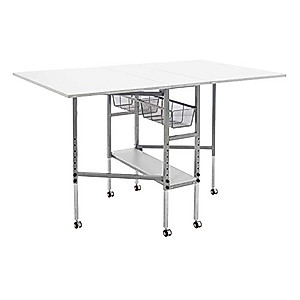 Studio Designs Sew Ready Mobile Height Adjustable Hobby and Craft Cutting Table with Drawers in Silver/White (13374)