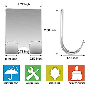 Razor Holder Shaver Hook Hanger Stand(2 Pack)Self Adhesive Stainless Steel Heavy Duty Utility Storage Hook,Shower Hook for Razor,Bathroom Kitchen Organizer for Plug Robe Towel Loofah Bathrobe Coat