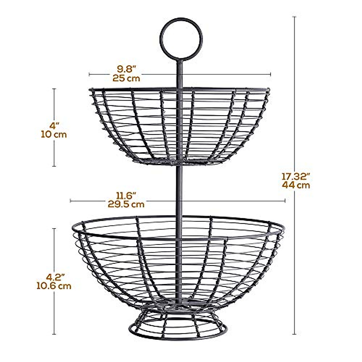 2 Tier Fruit Bowl for Kitchen Counter Standing Regal Trunk & Co, Farmhouse Wire Basket Two Tier Fruit Basket for Kitchen to Tiered Veggie, Banana, & More, Metal Wire Baskets, Elegant Gift Idea