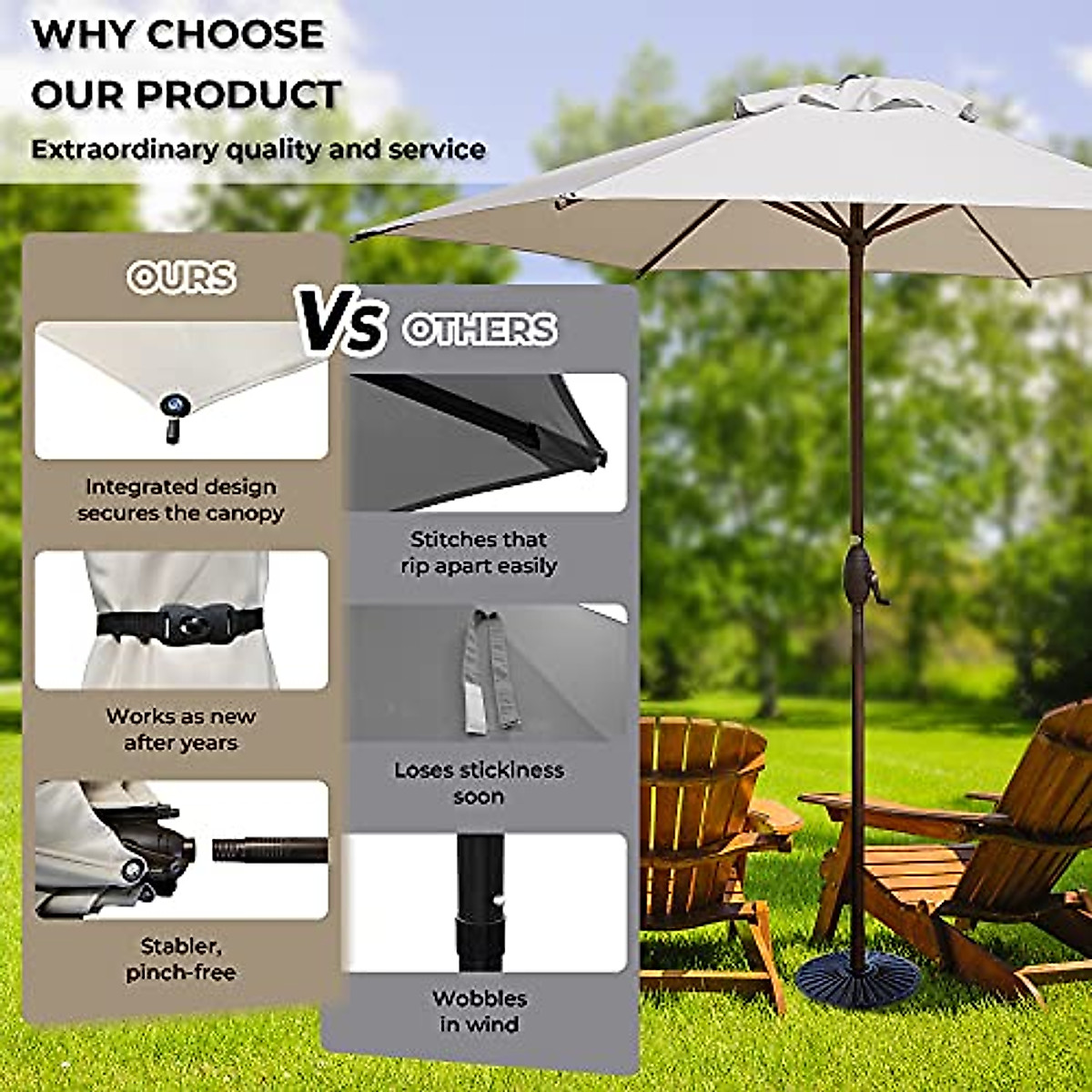 Abba Patio 7.5' Patio Umbrella Market Umbrella Outdoor Table Umbrella with Push Button Tilt & Crank for Patio, Beige