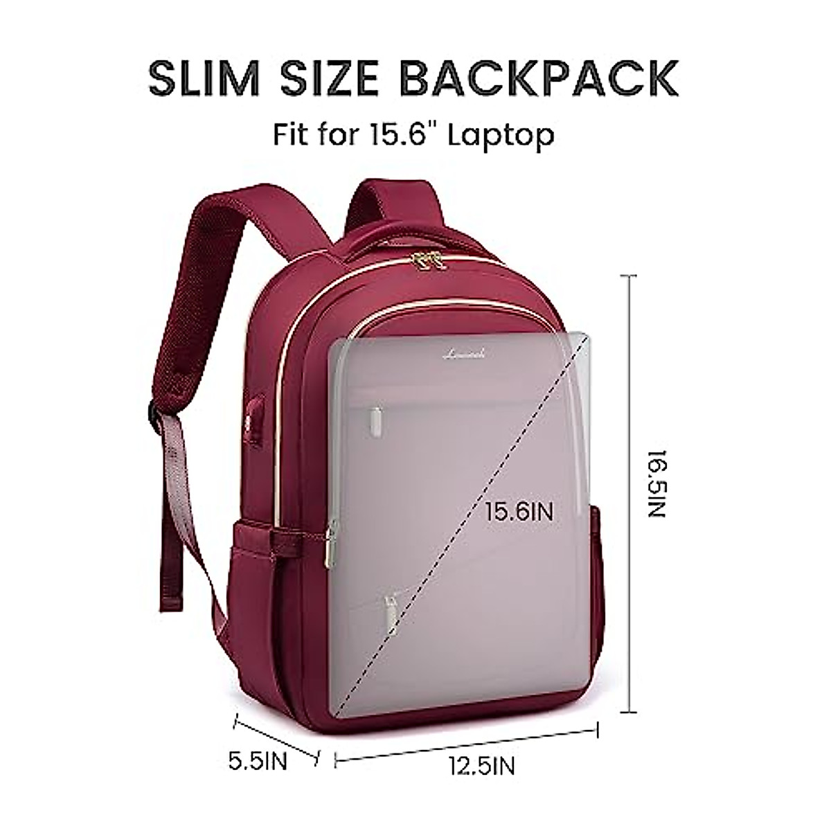 LOVEVOOK Laptop Backpack for Women, Slim Business Laptops Bag with Separate Computer Compartment Stylish Daypack for College Work Travel, Fits 15.6" Laptop