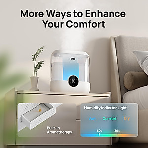 Dreo 6L Top Fill Humidifiers for Bedroom, 60H Runtime, 28 dB Quiet Supersized Cool Mist Humidifiers for Large Room, Air Humidifier for Home, Baby, Plant, Indoor, Night Light, Ultrasonic