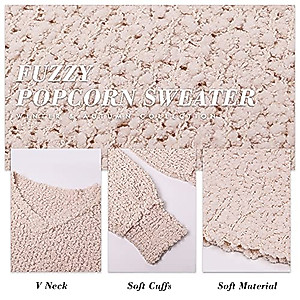 KIRUNDO Women's 2023 Fall Winter Oversized Fuzzy Popcorn Sweaters Trendy V Neck Long Sleeve Cozy Pullover Tunic Tops(X-Large, Khaki)