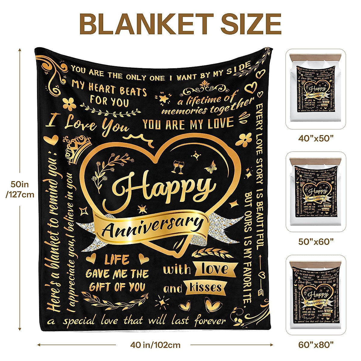 Anniversary Blanket, Wedding Anniversary Blanket Gifts, Anniversary Romantic Gifts for Couple, Ultra Soft Throw Blanket, Gift for Boyfriend/Girlfriend, Wife/Husband on Christmas, Thanksgiving 40"x50"