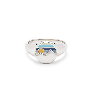 Pura Vida Silver-Plated Twin Peaks Enamel Signet Ring - Brass Band, Exclusive Design - Size 7