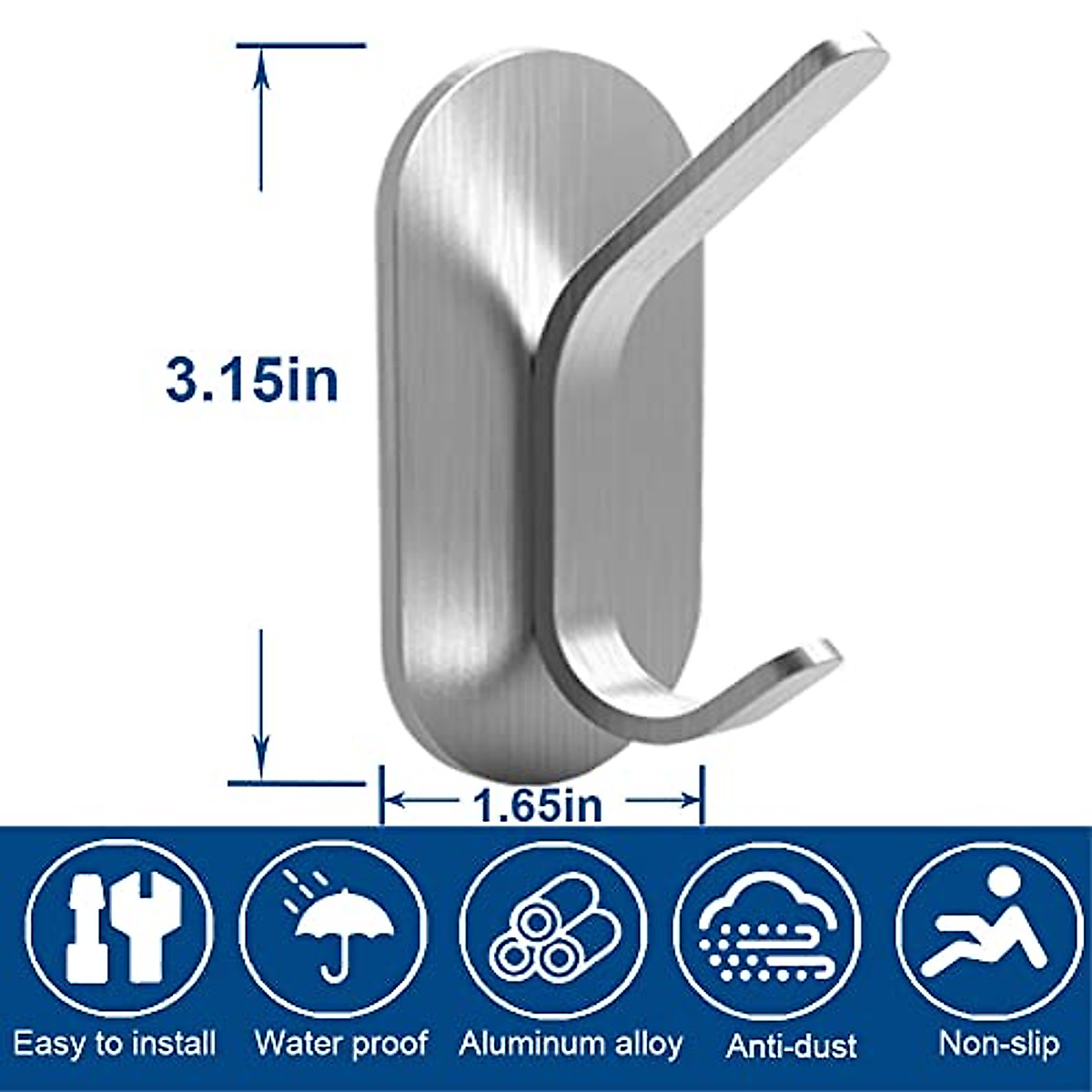 Adhesive Hooks Stick On Hooks - Stainless Steel Waterproof Wall Hangers Heavy Duty Hooks for Hanging Coat/Hat/Towel/Robe/Bathroom Hooks/4 Packs