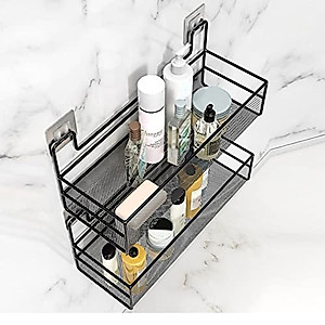 DOITOOL Storage Shelves Mesh Wall Floating Shelves Metal Storage Basket No Drilling Wall Mounted Shelf for Bathroom Laundry Room Bedroom Living Room Kitchen and Office 36X15CM Bathroom Decor