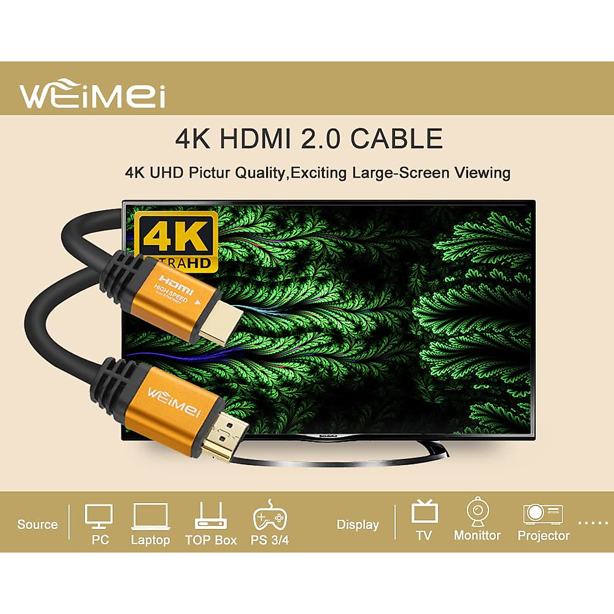 WEIMEI 100 Feet 4K HDMI Cable 2.0 HDMI Cord 100ft with IC Booster Support 4K@60Hz UHD 2160P Ethernet 3D ARC with Gold-Plated Connector and Bare Copper Conductor (from 6ft to 100 ft for Choices)