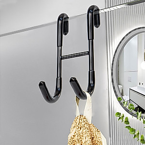RICHMIRTH Bathroom Frameless Glass Shower Door Over Door Hooks, 2-Pack No Drill No Stick Over Glass Door Brushed Nickel Hooks for Bathrooms, Squeegee (Black)