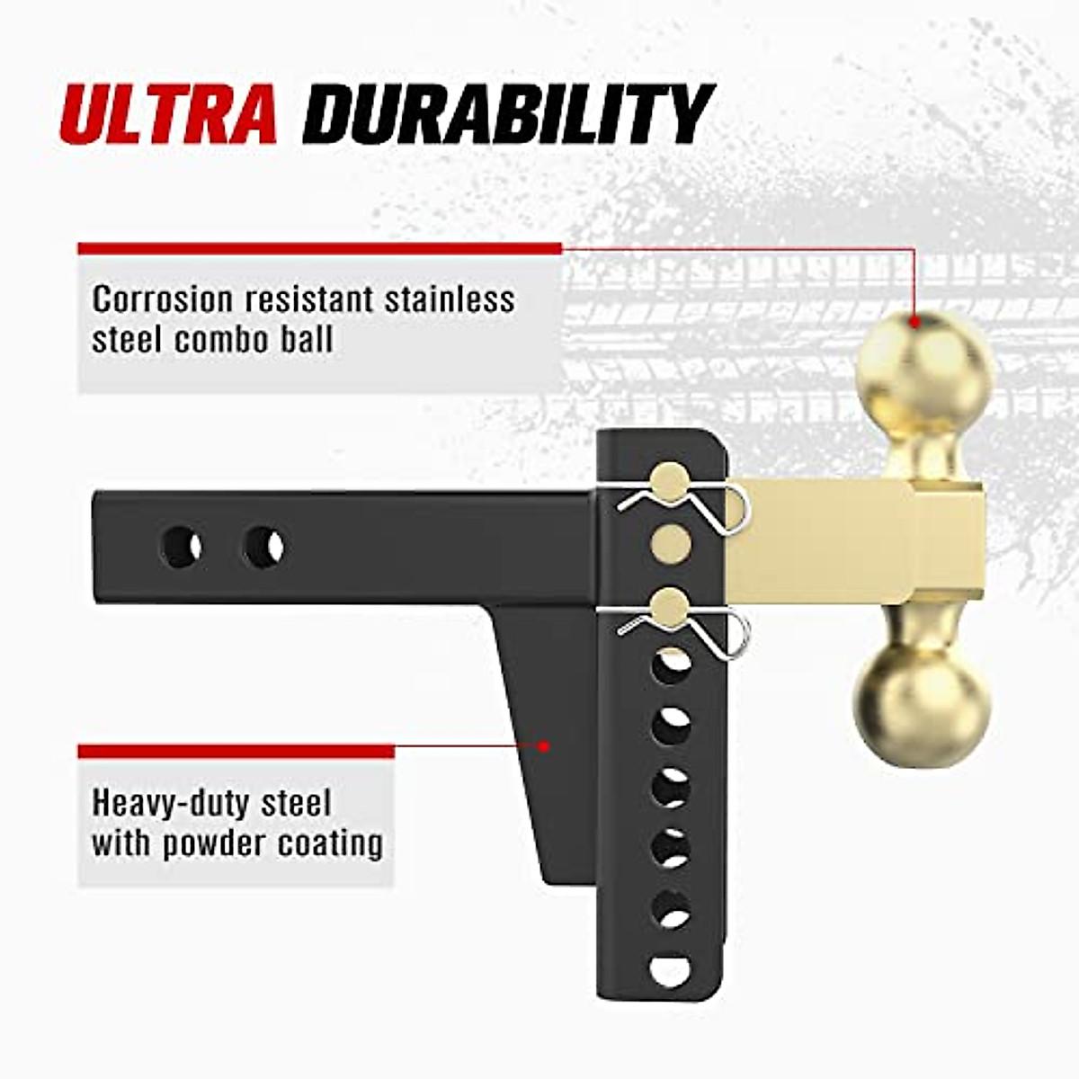 FieryRed Adjustable Trailer Hitch Ball Mount, 6-Inch Drop, 5-1/4-Inch Rise, 2-Inch and 2-5/16-Inch Tow Balls, 10,000 lbs. Fits 2" Receiver