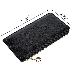 YALUXE Women's RFID Blocking Genuine Leather Multi Card Organizer Wallet with Zipper Pocket RFID Blocking Black