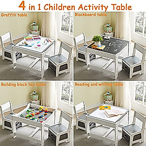 Kids Table and Chair Set, 3 in 1 Wooden Activity Table with Storage Drawer for Toddlers Drawing, Reading, Crafts, Play, 2 in 1 Detachable Tabletop Table and Chair Set for Home, Nursery, Playroom