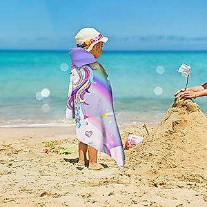 Unicorn Hooded Towel, Unicorn Beach Towel, Unicorn Towel for Girls 30" x 50", Cute Pink Rainbow Microfiber Absorbent Quick Dry Bath Swim Pool Towel Poncho Bathrobe with Hood Gifts for Kids Toddler