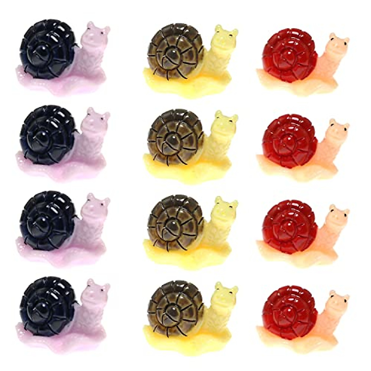 RLECS 12pcs Mini Snail Figurines Fairy Garden Snail Miniature Figurines Moss Landscape DIY Resin Craft Ornament Snail 3 Colors 4 Each