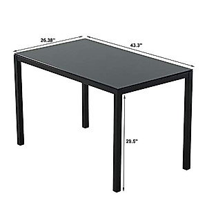 COSVALVE Tempered Glass Dining Table, Table with Rust Resistant Legs, for Kitchen Dining Room Restaurant Coffee Shop Domestic (Black Dining Table)