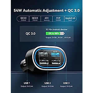 TECKNET USB Car Charger 54W 4-Port USB Car Charger Adapter QC 3.0 Port Compatible with iPhone 14 Pro Max/14 Plus/iPhone 13 12 11 Pro Max X XR XS 8 Samsung Galaxy Note 20/10 S21/20/10 Google Pixel