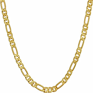 LIFETIME JEWELRY 4.5mm & 6mm Swiss Diamond Cut Figaro Chain Necklaces 24k Real Gold Plated (18 inches, 4.5mm)
