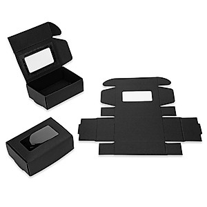 Hasbin Black Small Favor Boxes with Clear Window - 3" x 4" Soap Boxes for Homemade Soap and Candy Boxes for Gift Giving - Paper Small Boxes for Treats - Mini Candy Boxes Packaging (25 Count (Pack of 1))