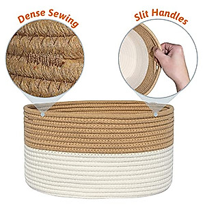 Dougeen Woven Rope Baskets for Storage Organization,Small Rope Baskets for Shelves,Cute Basket for Cube Storage,Woven Rope Basket for Nursery Toy Organizing,Bookcase Rope Basket,Oval Brown&white Set 3
