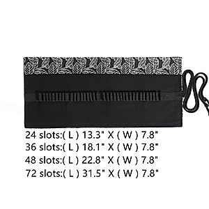Denifiter 72 Slots Colored Pencils Roll Bag, Pen Paint Brush Storage Pouch Portable for,Women, Men (Black Leaf)
