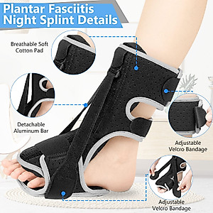 WOSHSHEN Plantar Fasciitis Night Splint, Adjustable Plantar Fasciitis Relief Night Splint for Women & Men, Relief Brace for Plantar Fasciitis Relief, Achilles Tendonitis and Foot Drop, Black