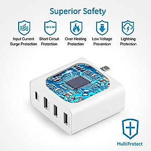 USB C Charger FUHAOXUAN 4-Port USB Charging station53W Multi-Port Quick Charge QC 3.0 Speed Wall Charger Suitable for iPhone Xs/Max/XR/X/8/7/Plus iPad Pro/Air 2/Mini/iPod