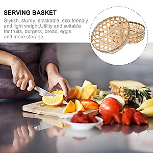 Hemoton 3PCS Bamboo Woven Basket Flat Wicker Round Egg Basket Natural Handmade Food Vegetables Fruits Storage Shallow Tray Organizer Holder Bowl for Home Kitchen