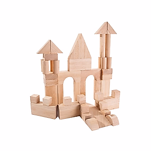 Plan Toys Wooden 50 Piece Unit Block (35 mm) Building Set (5502) | Sustainably Made from Rubberwood and Non-Toxic Paints and Dyes | PlanNatural Classic Wooden Toy Collection