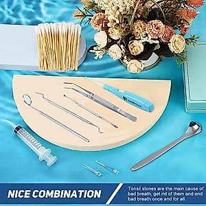 9 Pieces Upgraded Tonsil Stone Removal Set Include Stainless Steel Tonsil Stone Remover Tool Led Light Tongue Cleaner Scraper Tweezer，Cured Syringe for Oral Care (Blue)