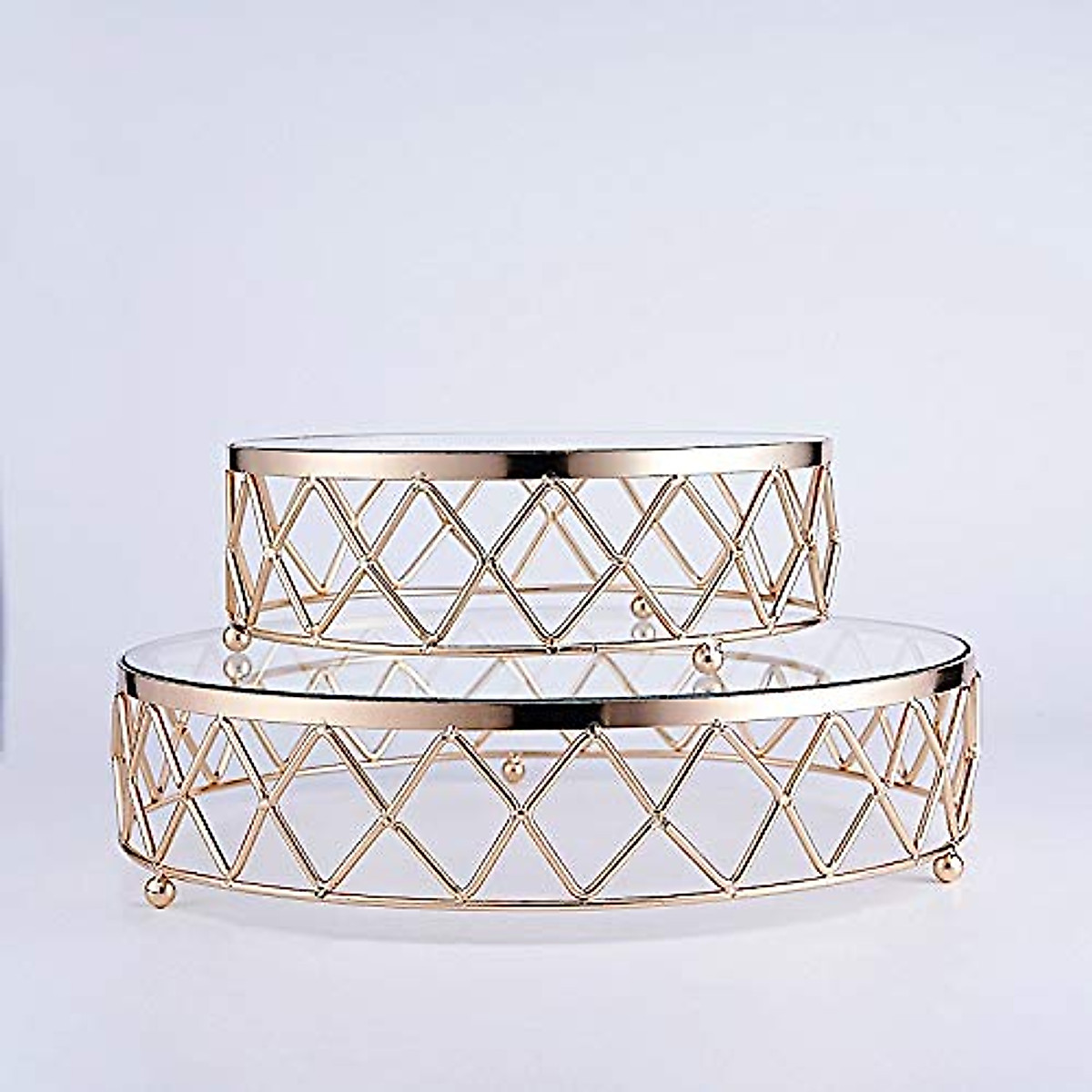 BalsaCircle Gold Clear 14-Inch Round Metal Glass Geometric Cake Stand - Wedding Birthday Party Dessert Pedestal Display Decorations