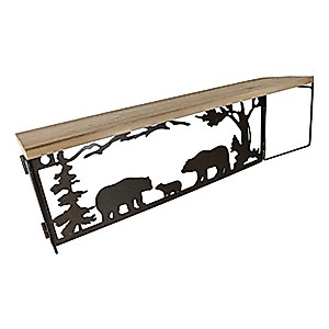 Ebros Gift Forest Woodlands Rustic Black Bear Family Metal Cutout Art Wall Hanging Floating Wood Shelf 20" Wide Rustic Bears Decorative Cabin Lodge Country Mountain Western Homes