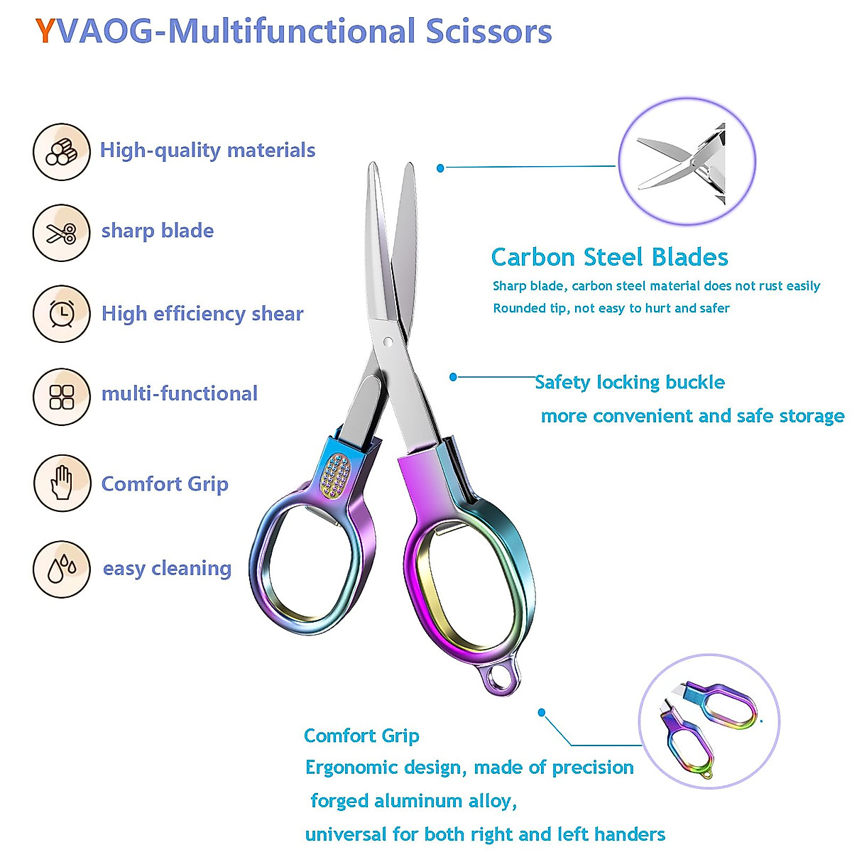 Folding Scissors, 2 PCS Safety Portable Keychain Travel Scissors, Stainless Steel Retractable Pocket Scissors, Mini Compact Craft Scissors for Home, Office, Outdoor, Sewing Sharp Scissors