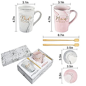 YHRJWN - Dad Mom Est 2023 - New Parent Gifts - Dad Mom Coffee Mug for Couples - Pregnancy Announcement Parent to be Gifts - Anniversary Christmas Gifts- Marble Set 14 Oz With Gift Box Coaster Spoon